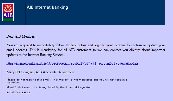 AIB Internet Banking Email scam - Website Design Wexford, Digital ...